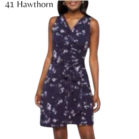 41 Hawthorn | Dresses | 4 Hawthorn Crossover Belted Floral Navy Dress ...